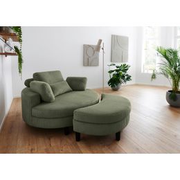 Loveseat, B:114cm T:154cm, grün, ATLANTIC HOME COLLECTION, 100% PES, Sessel, "Ravi, B: 114 cm", XXL- Sessel, mit Stauraumhocker, Rückenstütze & 4