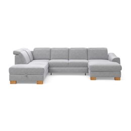 Wohnlandschaft Home Affaire, B:338cm H:86cm T:219cm, grau, Flachgewebe (100% Polyester), Sofas, "Dundee U-Form", wahlweise mit Kopfteilverstellung