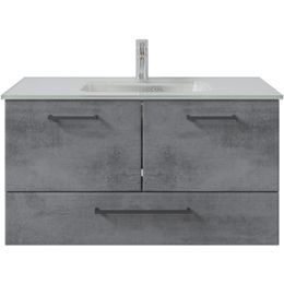 Badm&ouml;bel-Set SAPHIR, grau, Kastenm&ouml;bel-Sets, "Quickset 945 Glas-Waschtisch mit Unterschrank, 99 cm breit, Waschplatz", 2 T&uuml;ren, 1 Schublade, inkl.