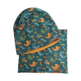 Reusch Jungen Beanie "Reusch Kids Hat and Scarf Set"dunkelblau, orange, bedruckt, 50% Polyester, 47% Baumwolle, 3% Elasthan, M&uuml;tzen, im niedlichen