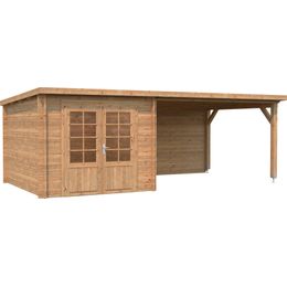 Gartenhaus Palmako, braun, Massivholz, Gartenh&auml;user, "Ella", 6,9+10,0 m&sup2;, mit Anbaudach