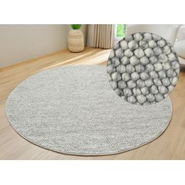 Teppich, H:12mm Ø:120cm, grau, LeGer Home by Lena Gercke, Kunstfaser, Wolle, Wohnzimmer, Teppiche, "Ainhoa, handgewebt, Wolle", Teppich, Wohnzimmer,