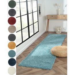 Hochflor-L&auml;ufer, B:80cm H:37mm L:250cm, blau, MyFlair M&Ouml;BEL & ACCESSOIRES, Polypropylen (PP), Teppiche, "My Shaggy", Shaggy, Uni Farben, leicht