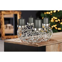 Gilde Adventskranz "Twigs", &Oslash; 56cm, silber, Dekokr&auml;nze, Aluminium, silber, verschiedene Gr&ouml;&szlig;en