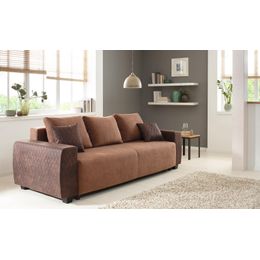 Schlafsofa Home Affaire, B:241cm H:90cm T:94cm, braun, Struktur fein/Luxus-Microfaser Vintageoptik (Armlehne) (100%Polyester);Microfaser