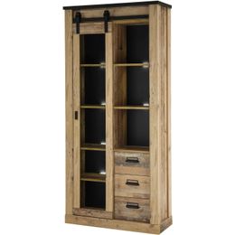Vitrine Home Affaire, B:92cm H:201cm T:38cm, braun, Wohnzimmer, Schr&auml;nke, "Sherwood, Hochschrank im Industrial-Style, moderne Glasvitrine",
