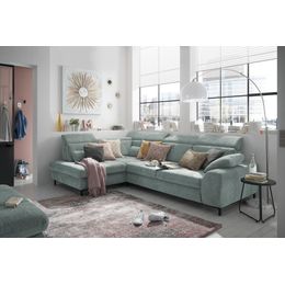Musterring Ecksofa, B/H/T: 317cm x 86cm x 220cm, Flachgewebe, Armlehne rechts, Sitztiefenverstellung,Kopfteilverstellung,Bettfunktion,Schubkastenfamosa ocean,