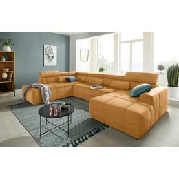 Wohnlandschaft DOMO collection, B:359cm H:80cm T:228cm, orange, Kunstleder SOFTLUX;Luxus-Microfaser in Antikleder-Optik (100%