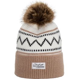 Chillouts Damen Bommelm&uuml;tze "Ella Hat", wei&szlig;, Obermaterial: 40% Polyacryl, 32% Polyamid, 28% Polyester, M&uuml;tzen, mit Kunstfell-Pompon, Norwegermuster