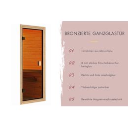 Karibu Sauna ""Ricky" mit bronzierter T&uuml;r und Kranz, naturbelassen", Saunaofen, integrierte Steuerung, 400 kWnaturbelassen, Saunen, aus hochwertiger