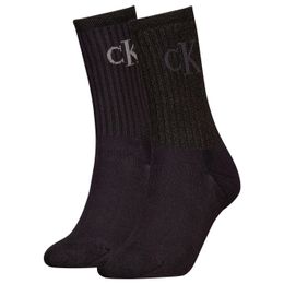 Damen Socken "CKJ WOMEN SOCK 2P GLOSSY RIB", Calvin Klein Jeans, Gr. 35, schwarz, Materialmix, unifarben, Socken, mit Logostickerei
