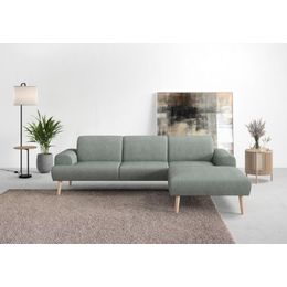 Ecksofa Andas, B:292cm H:83cm T:176cm, grün, 100% Polyester, Wohnzimmer, Sofas, "Swift Scandic Design, Federkern für hohen Sitzkomfort, L-Form",