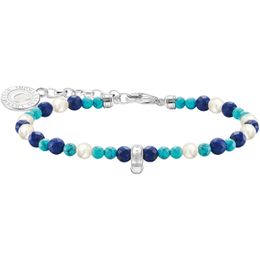 Thomas Sabo Damen Charm-Armband "mit weißen Perlen und blauen Beads", 19, Perlen Silber 925 (Sterlingsilber), silber, Perlen, Silber 925