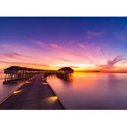 papermoon Fototapete "Sunset Pier Maldives", B/L: 5m x 2,8m, Bahnen: 10 Stk., bunt, Tapeten