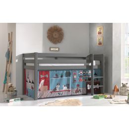 Spielbett Vipack, B:105,4cm H:114cm L:209,4cm, grau, Kinderzimmer, Betten, "Pino, Kiefer massiv, mit Rolllattenrost u. Textil-Set, Made in Europe",