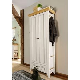 Garderobenschrank Home Affaire, B:85cm H:192cm T:38cm, wei&szlig;, Massivholz, Flur, Schr&auml;nke, "Skandinavia", Massivholz, 2-t&uuml;rig, mit Schubkasten und