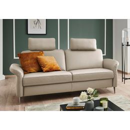 3-Sitzer DIE PLANBAR, B:208cm H:112cm, beige, Sofas, "PN-EM23187, mit Kopfst&uuml;tzen", aus Echtleder, mit Federkern f&uuml;r hohen Sitzkomfort