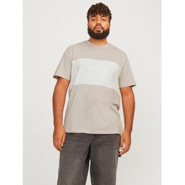 Jack & Jones PlusSize Herren T-Shirt "JJELEGACY BLOCKING TEE SS O-NECK NOO PLS", gelb, Basic, Gr. 5XL, JACK & JONES PLUSSIZE, bedruckt, Single Jersey, Obermaterial: 100%