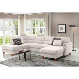 Wohnlandschaft Home Affaire, B:308cm H:89cm T:212cm, beige, 100% Polyester;Struktur (100% Polyester);Luxus-Microfaser in Lederoptik (100% Polyester),