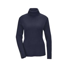 GOLDNER Damen Rollkragenpullover "Eleganter Rollkragenpullover mit optischen Kn&ouml;pfen", blau, Gr. 46, Obermaterial: 49% Polyacryl PAN. 28% Viskose CV.