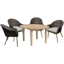 Garten-Essgruppe Garden Pleasure, B:210cm H:84cm T:110cm, braun, Aluminium, FSC-zertifiziertes Massivholz, Polyrattan, Sitzmöbel-Sets,