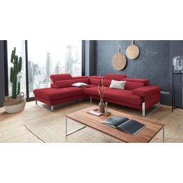 Ecksofa W.Schillig, B:281cm H:71cm T:230cm, rot, Flachgewebe S22 (100% Polyester);Stoff S37 (100% Polyester);Longlife Xtra-Leder Z59: Glattleder mit