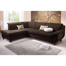 Ecksofa Home Affaire, B:254cm H:80cm T:186cm, braun, Struktur (100% Polyester);Primabelle-Microfaser (100% Polyester);Antikleder-Optik Melrose (100%