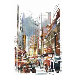Leinwandbild queence, B:80cm H:120cm T:2cm, bunt, Canvas, Holzrahmen, Wohnzimmer, Bilder, "Stadt bunt", Premium-Leinwandstoff, Handarbeit aus