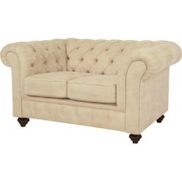 Chesterfield-Sofa Home Affaire, B:147cm H:74cm T:89cm, beige, Samtoptik (100% Polyester);Samtoptik (100% Polyester);Luxus-Microfaser Lederoptik (100%