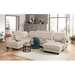 Wohnlandschaft Home Affaire, B:342cm H:104cm T:235cm, beige, Struktur (100% Polyester);Luxus-Microfaser Lederoptik (100% Polyester);Luxus-Microfaser