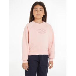 Tommy Hilfiger M&auml;dchen Sweatshirt "EMB FLOWER FLEECE CREWNECK", rosa, Gr. 5, unifarben, Fleece, Obermaterial: 70% Baumwolle, 20% Polyester, 10%