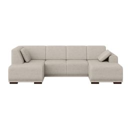 Wohnlandschaft Home Affaire, B:300cm H:85cm T:162cm, beige, 100% Polyester, Sofas, "BORNHOLM U-Form mit Recamiere rechts/links, B/T/H: 300/162/85