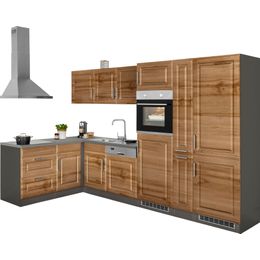 Winkelk&uuml;che KOCHSTATION, B:320cm T:170cm, grau, Komplettk&uuml;chen-Sets, "KS-Stockholm", Stellbreite 320/170 cm, mit hochwertigen MDF Fronten im