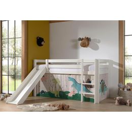 Spielbett Vipack, B:218cm H:114cm L:210cm, wei&szlig;, Kinderzimmer, Betten, "Pino, Kiefer massiv, mit Rolllattenrost u. Textil-Set, Made in Europe",