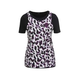 Madeleine Mode MADELEINE Damen Kurzarmshirt "Laufshirt two in one Two-in-One-Laufshirt im Leo-Look"creme, lila, multicolor, Gr. 36, Obermaterial: 89% Polyester PES.