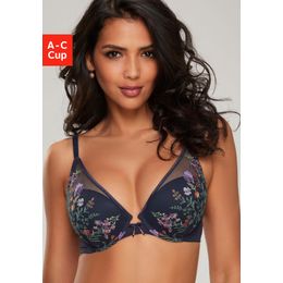Lascana Damen Push-up-BH, Gr. 85, bunt, Netz, Obermaterial: 72% Polyamid, 24% Polyester, 4% Elasthan, BHs, mit bunten Blumen aus Stickereispitze, im