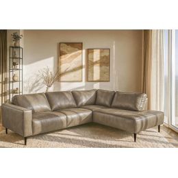 Ecksofa Home Affaire, B:260cm H:83cm T:200cm, beige, 35% Lederfasern; 65%Polyester, Wohnzimmer, Sofas, "Fumone, Lederoptik oder Soft-Touch Chenille",
