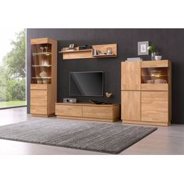 Wohnwand Home Affaire, braun, Wohnzimmer, Kastenmöbel-Sets, bestehend aus zwei Vitrinen, Lowboard und Wandregal, FSC-zertifiziert