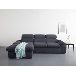 Ecksofa COTTA, B:250cm H:73cm T:165cm, schwarz, 90% Polyester, 10% Polyamid, Wohnzimmer, Sofas, "Lola L-Form mit Kopfteilfunktion & Hocker",