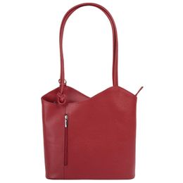 CLUTY Damen Cityrucksack, rot, Leder, Rindsleder, beschichtet, leicht glänzend, Rucksäcke, echt Leder, Made in Italy