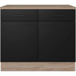 Unterschrank Flex-Well, B:100cm H:85cm T:60cm, schwarz, Holzwerkstoff, K&uuml;che, Schr&auml;nke, "Capri", (B x H x T) 100 x 85 x 60 cm, f&uuml;r viel Stauraum