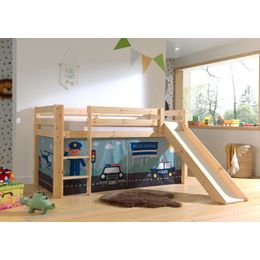 Spielbett Vipack, B:218cm H:114cm L:210cm, beige, Kinderzimmer, Betten, "Pino, Kiefer massiv, mit Rolllattenrost u. Textil-Set, Made in Europe",