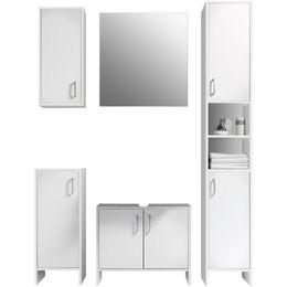 Badm&ouml;bel-Set, B:129cm H:196cm T:31cm, wei&szlig;, BASIC BY BALCULINA, Holzwerkstoff, Kastenm&ouml;bel-Sets, "Oslo Badezimmerset Schrankset Badset 5tlg.",