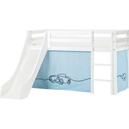 Hochbett Hoppekids, B:81cm H:9cm L:168cm, wei&szlig;, Bett: 100% Massivholz, Nordische Kiefer;Rutsche: MDF;Vorhang: 100% Baumwolle;Matratze: