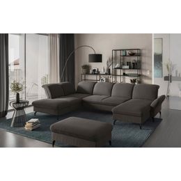Sit & More Wohnlandschaft SIT & MORE, B:363cm H:88cm T:242cm, grau, 100% Polyester, Sofas, "Leandro U-Form", Wahlweise mit Bett-, Kopfteil - und