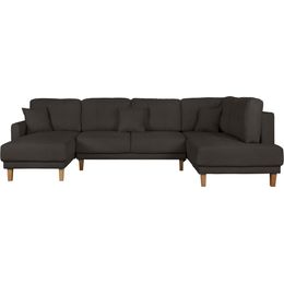 Wohnlandschaft Home Affaire, B:310cm H:90cm T:192cm, schwarz, 88% Polyester, 9% Rayon, 3% Nylon, Sofas, "TRIPLO U-Form wahlweise mit Schlaffunktion,