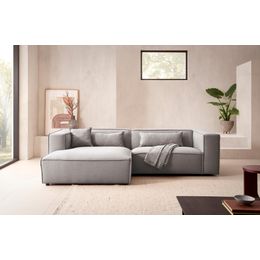 Ecksofa, B:267cm H:66cm T:167cm, grau, LeGer Home by Lena Gercke, 100% Polyester, Wohnzimmer, Sofas, "PIARA mit Kedernaht, Cord, Leinenoptik o.