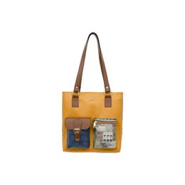 DOGO Damen Umhängetasche "Multi Pocket Bag Shopper-Tasche Paperflower Damen Schultertasche", gelb, Lacklederimitat, Taschen, Handgefertigt