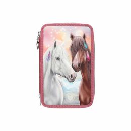Depesche Kinder Buntstift "3-Fach Federtasche LED Pferde Miss Melody 20 x 13 x 7,5 cm rostrot", rot, Kunststoff, Stifte