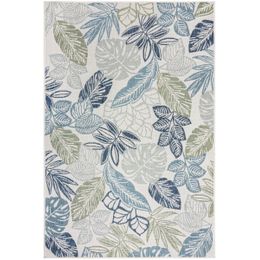 Teppich FLAIR RUGS, B:160cm H:4mm L:230cm, blau, Polypropylen, Wohnzimmer, Teppiche, "Bella Leaf", Bella Leaf Indoor & Outdoor-Teppich
